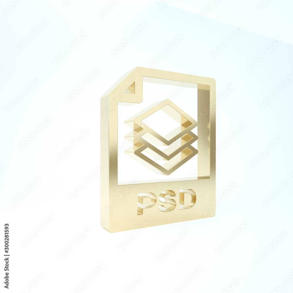 Gold PSD file document. Download psd button icon isolated on white ...