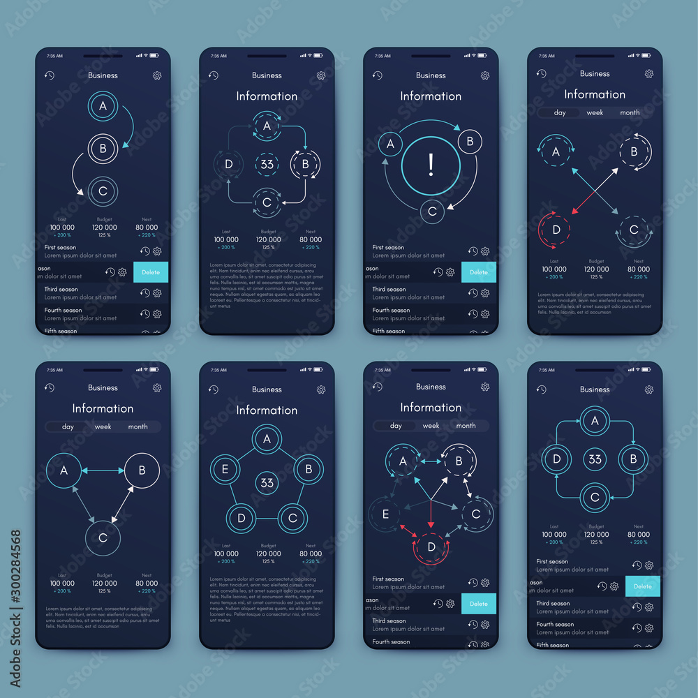Different UI, UX, GUI screens and flat web icons for mobile apps Stock ...