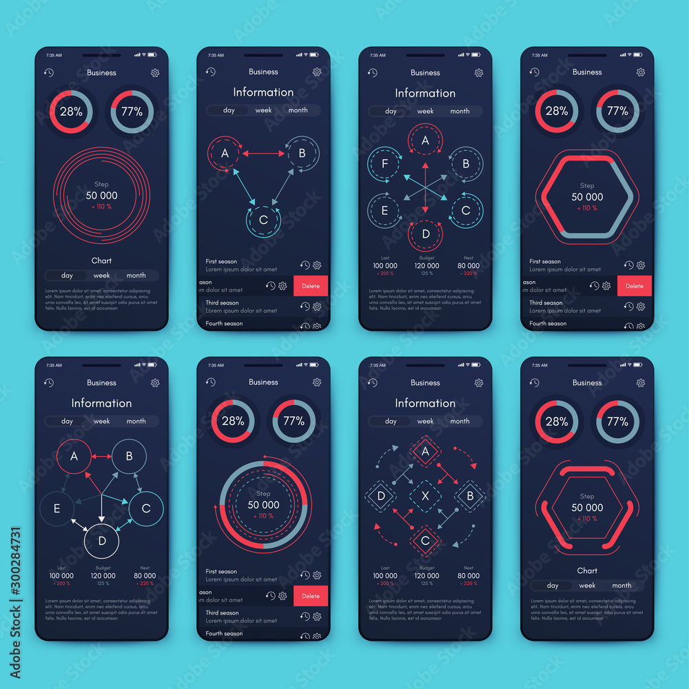 Different UI, UX, GUI screens and flat web icons for mobile apps Stock ...