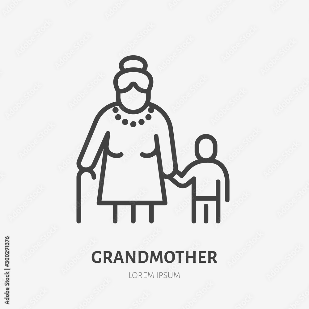 Family line icon, vector pictogram of grandmother with grandson. Young ...