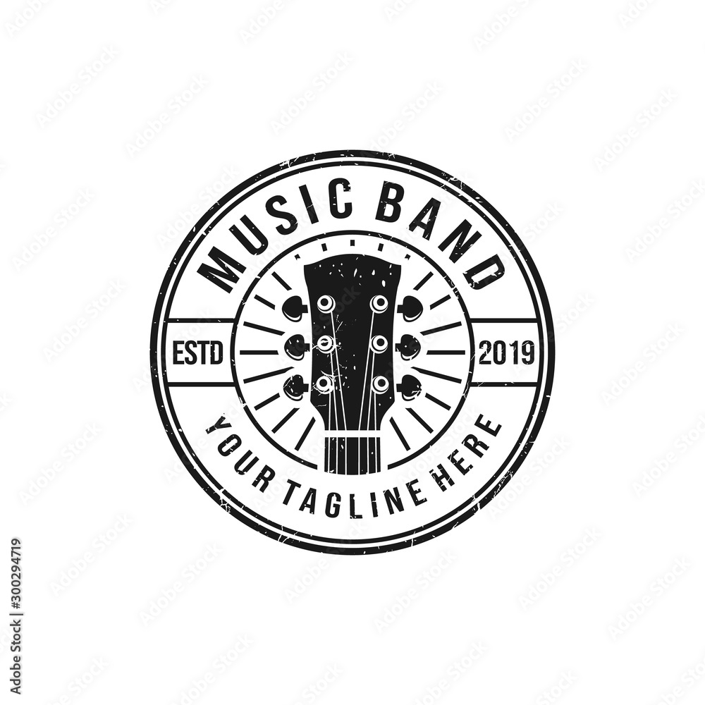 Music and band classic logo, guitar, music club vintage logo Stock ...