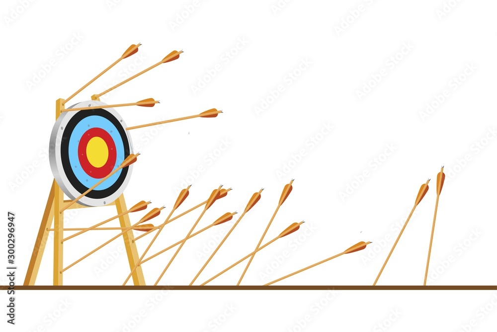 Many arrows missed hitting target mark. Shot miss. Multiple failed ... Many arrows missed hitting target mark. Shot miss. Multiple failed ...
