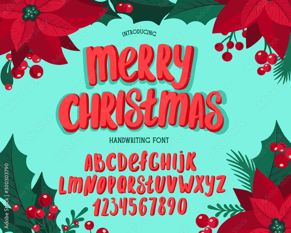 Christmas font. Holiday typography alphabet with festive illustrations ...