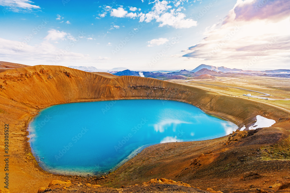 Iceland. Majestic landscape of Icelandic lake Krafla with incredible ...
