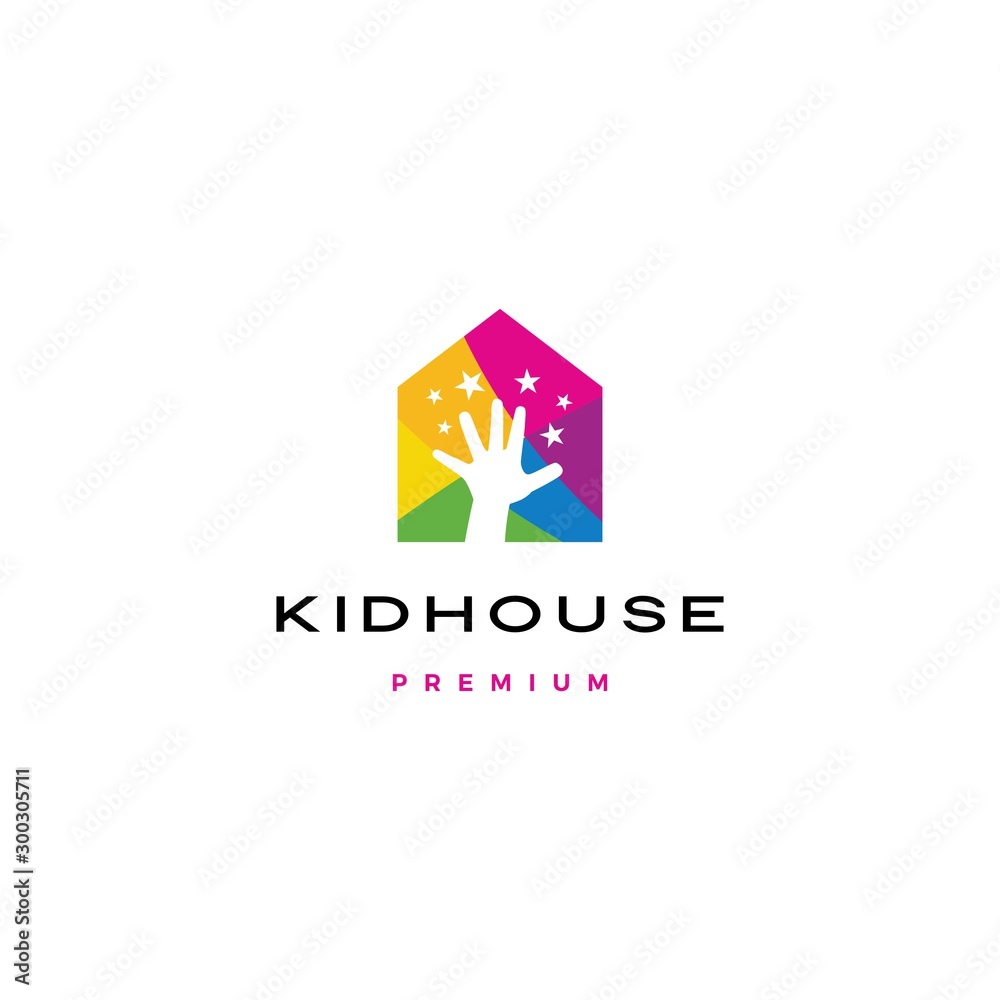 child children hand reach stars kid house logo vector icon illustration ...