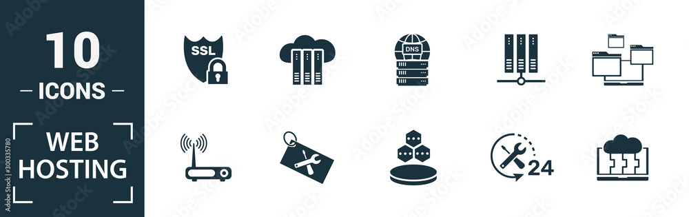 Web Hosting Icon Set Include Creative Elements Data Structure Cloud Technology Ssd File