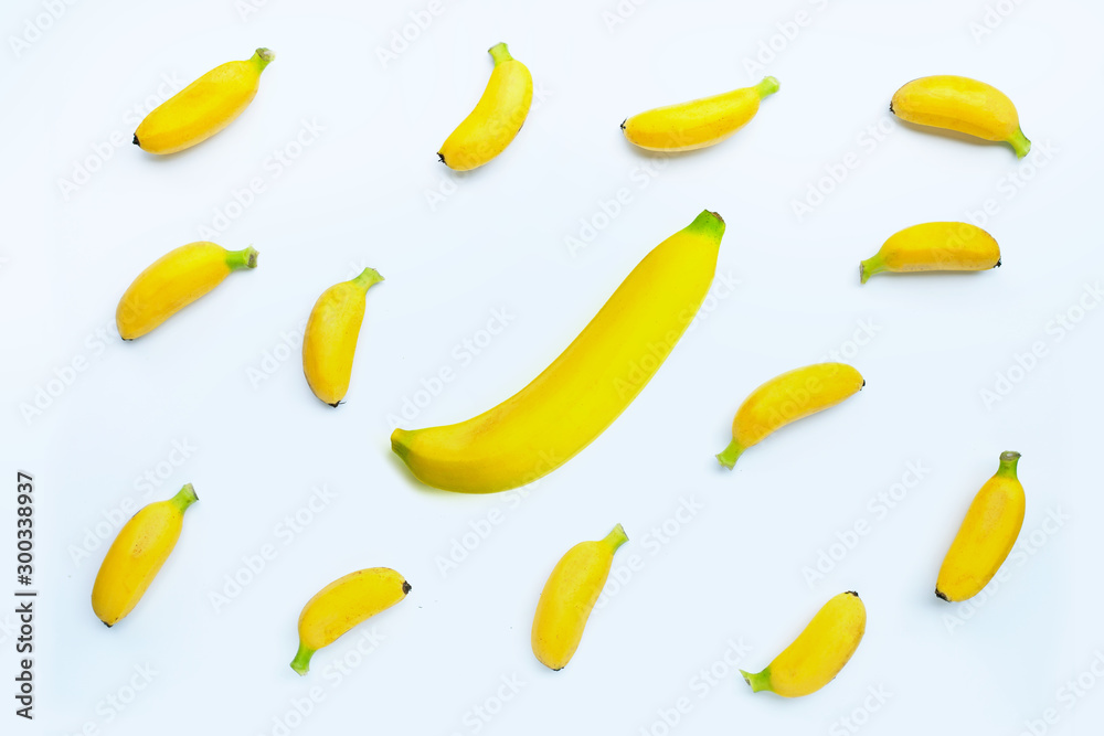 Different size and shape of banana isolated on white background. Stock ...