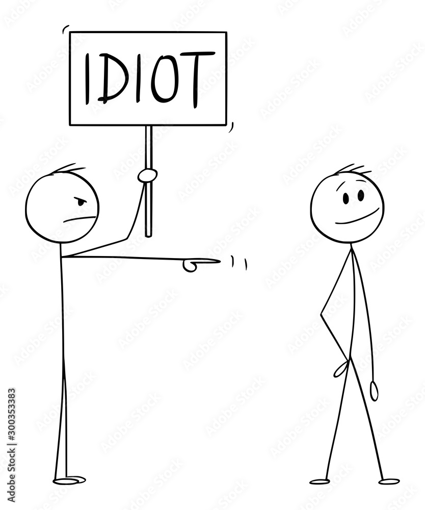 Vector cartoon stick figure drawing conceptual illustration of angry ...