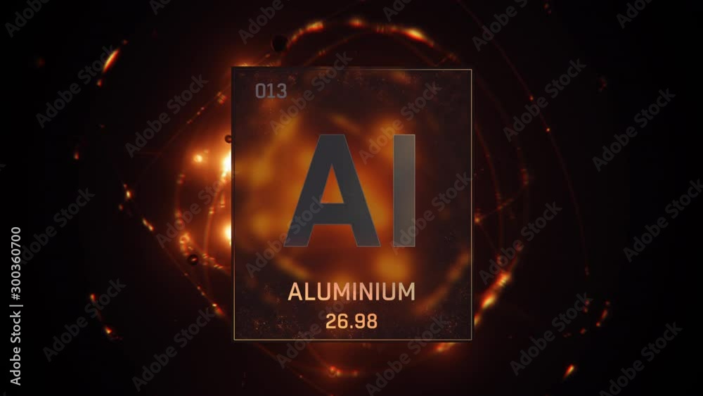 Aluminium as Element 13 of the Periodic Table. Seamlessly looping 3D ...