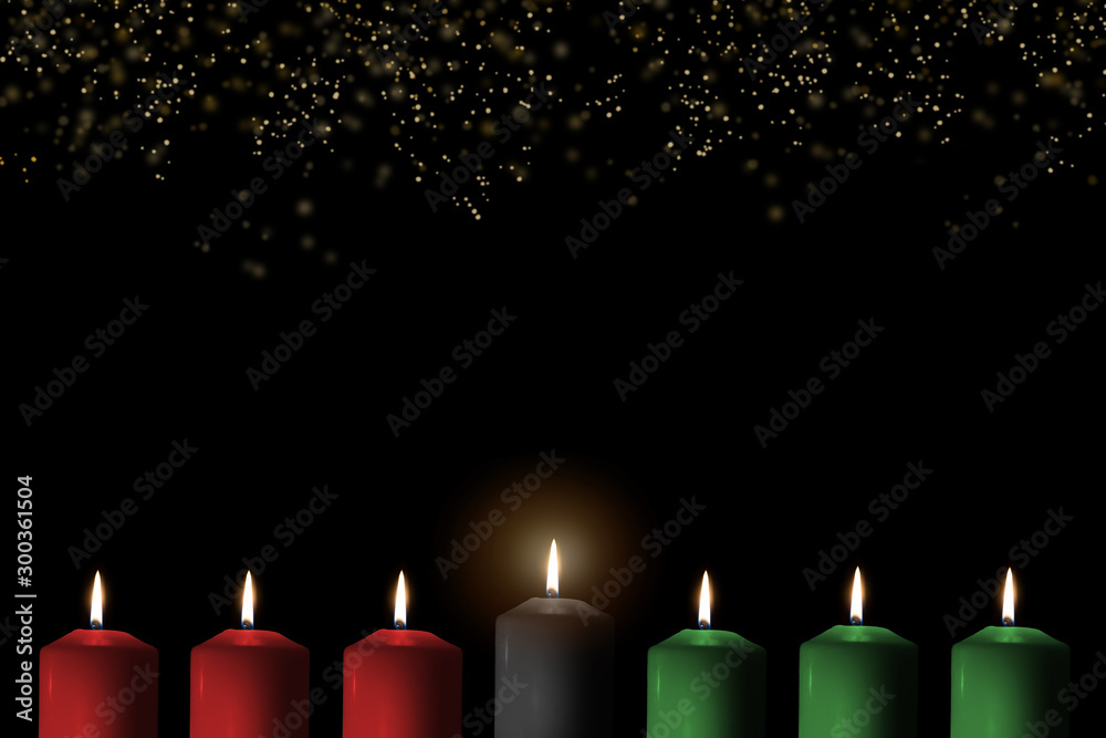 Kwanzaa for African-American cultural holiday celebration with candle ...