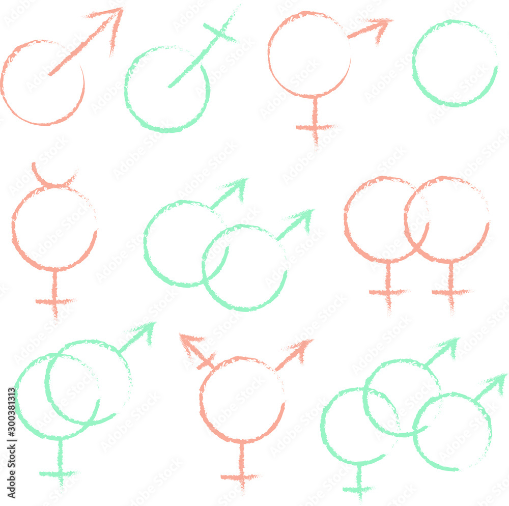 Vector icons of gender symbols and combinations. Female, male ...