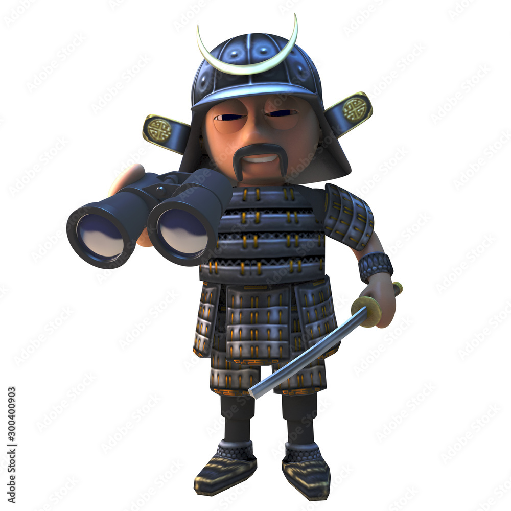 3d cartoon Japanese samurai warrior in armour holding sword and using a ...