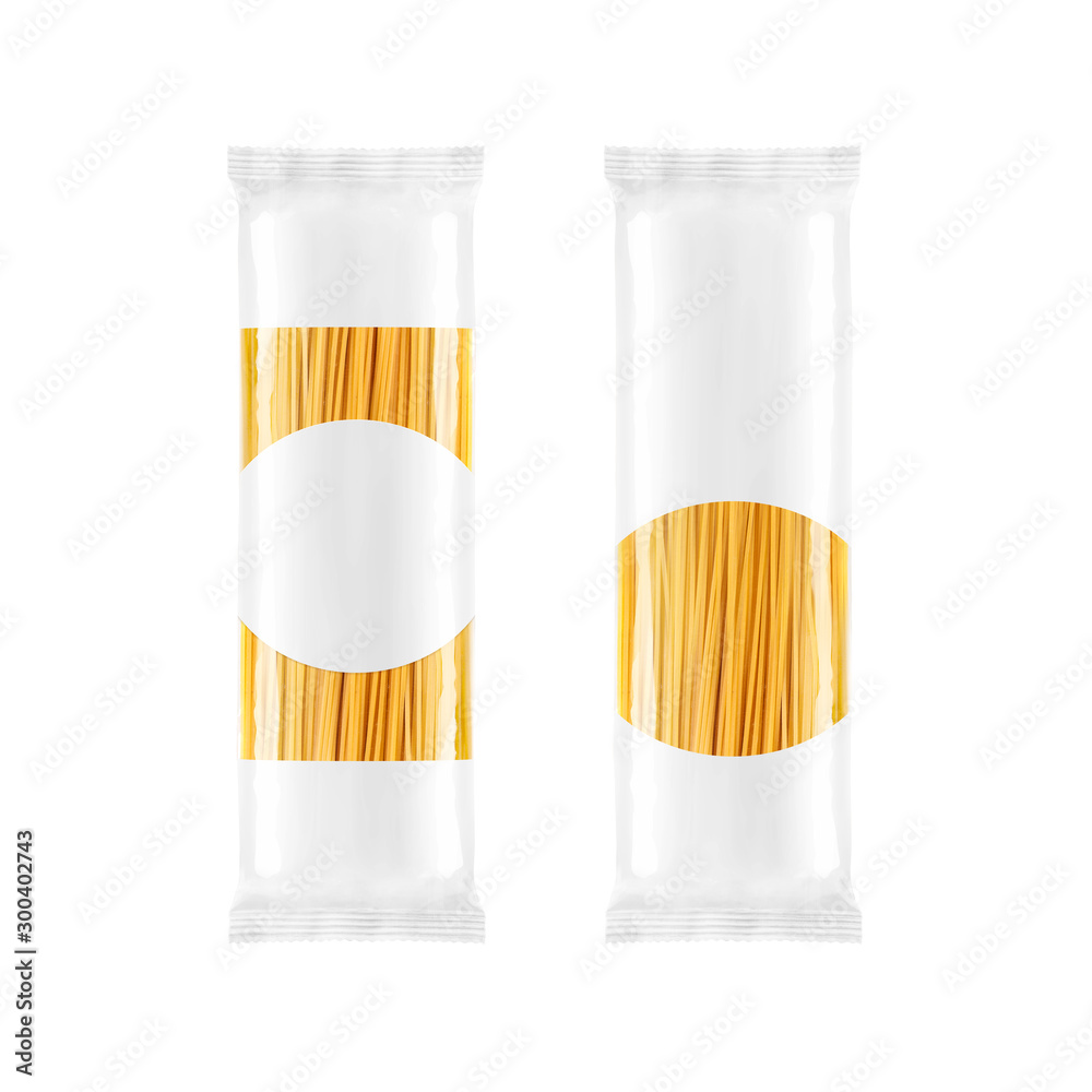 Spaghetti pasta transparent plastic bag package, with diffrent shapes ...