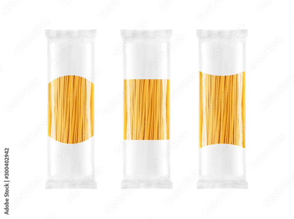 Spaghetti pasta transparent plastic bag package, with diffrent shapes ...
