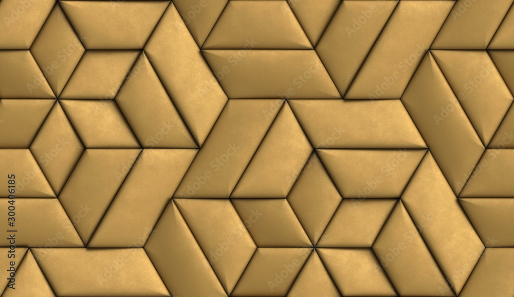 3D wallpaper of 3D soft geometry tiles made from golden leather. High ...
