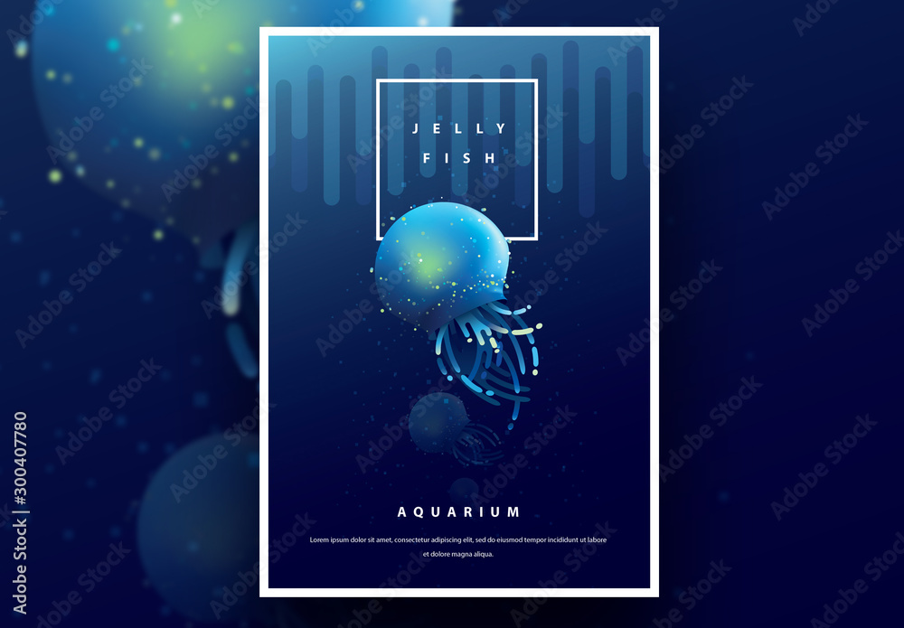 Aquarium Poster Layout with Blue Jellyfish Stock Template | Adobe Stock