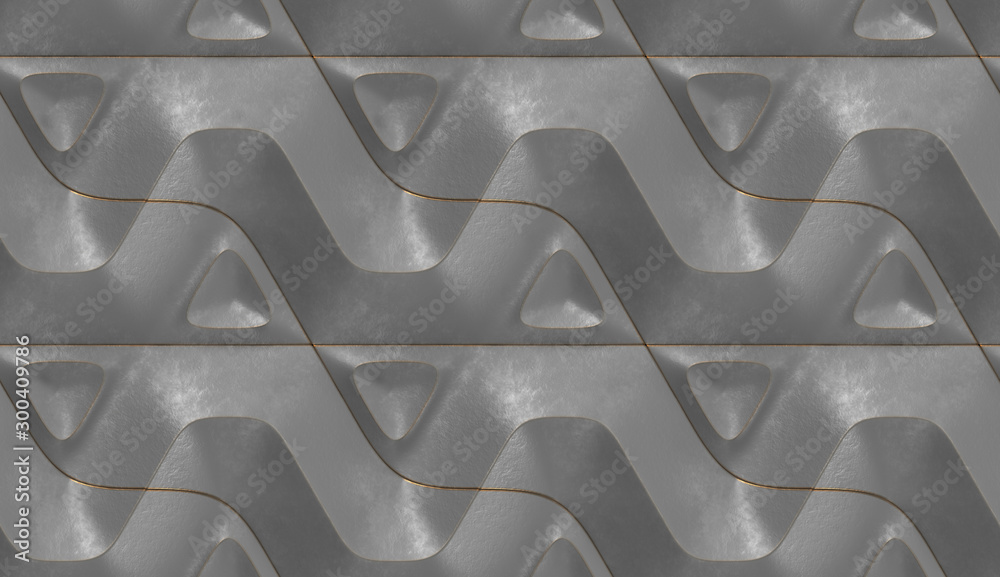 3D wallpaper of gray hard metal 3D architectural tiles elements with ...
