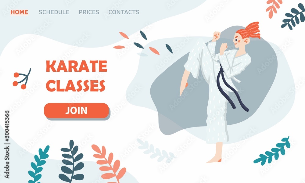 Flat vector illustration of a fighting girl with floral elements ...