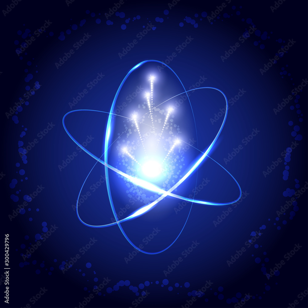 Shining atom model with neon light and fusion with particles and ...