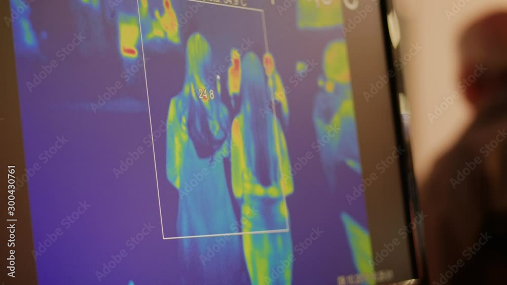 Surveillance monitoring inspection. Groups of walking people in public ...