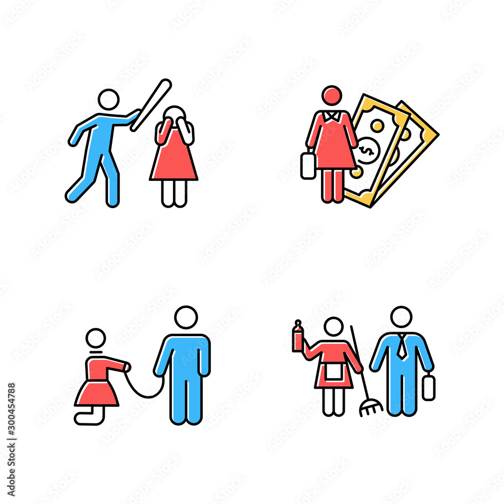 Stockvector Gender equality color icons set. Female economic activity ...