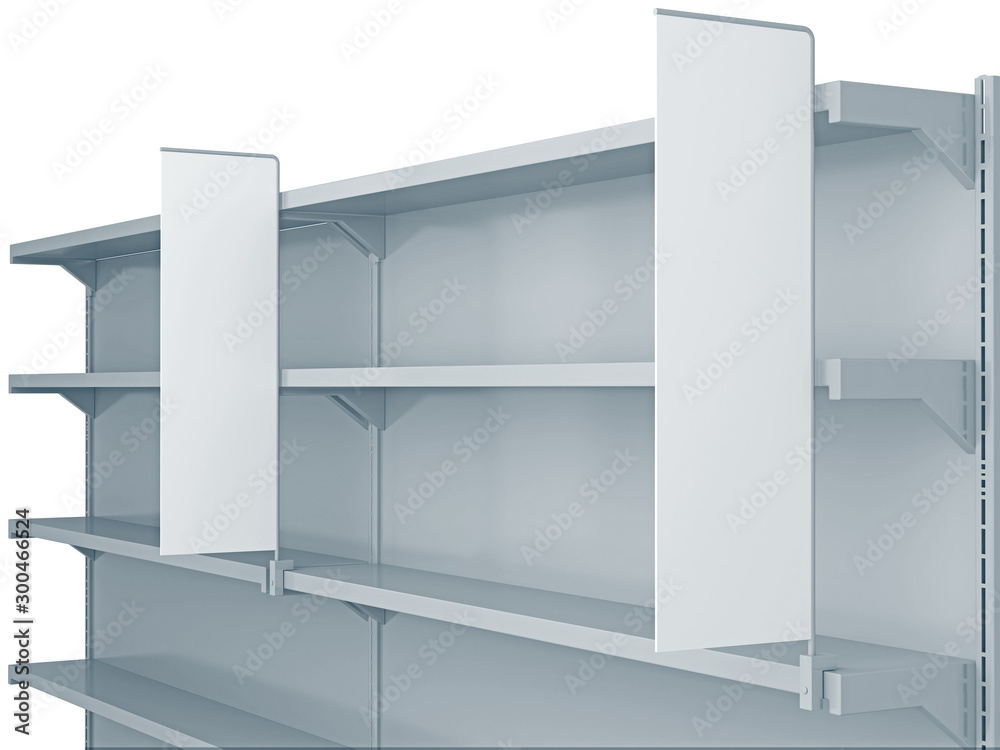 shelves with shelf-stopper in a store or a shop. 3D rendering Stock ...