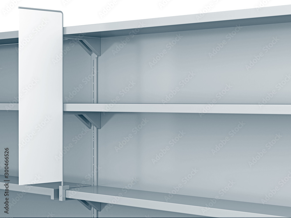 shelves with shelf-stopper in a store or a shop. 3D rendering Stock ...