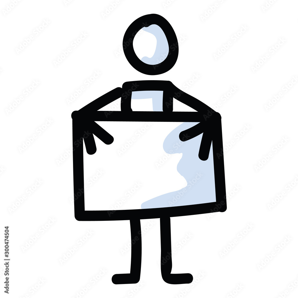 Holding banner stick figure vector illustration. Hand drawn stickman ...