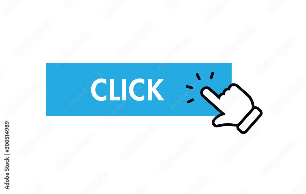 Click here button, with hand clicking icon Stock Vector | Adobe Stock
