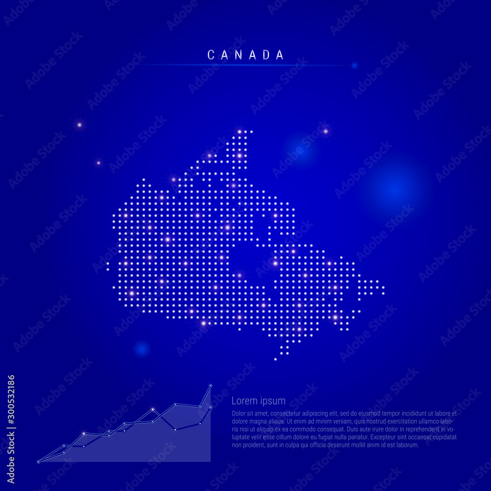 Canada illuminated map with glowing dots. Dark blue space background ...