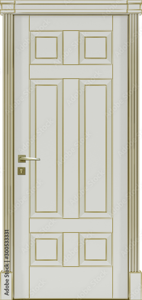 Door texture, white and gold color for classic interior 3D render Stock ...