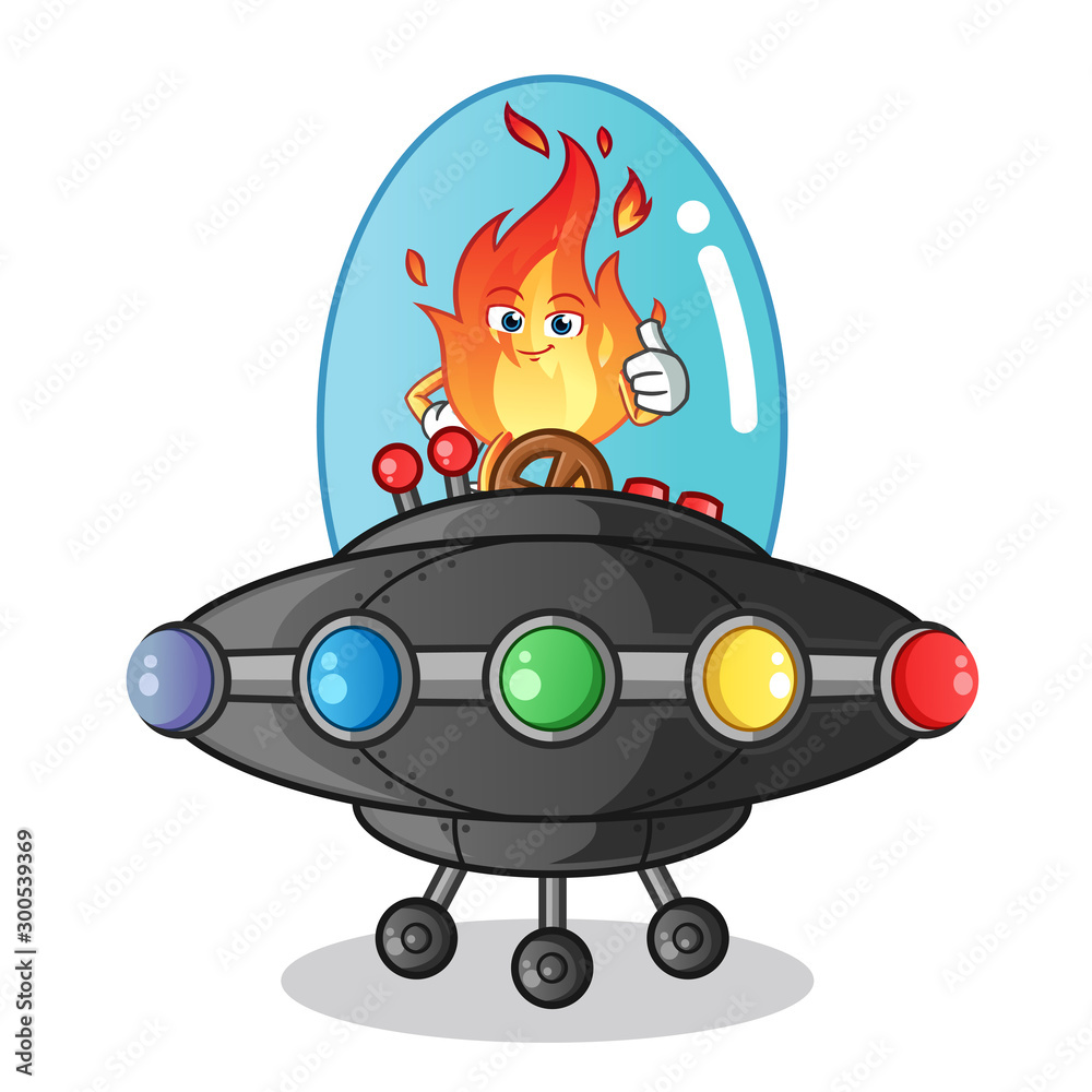 fire riding ufo mascot vector cartoon illustration Stock Vector | Adobe ...