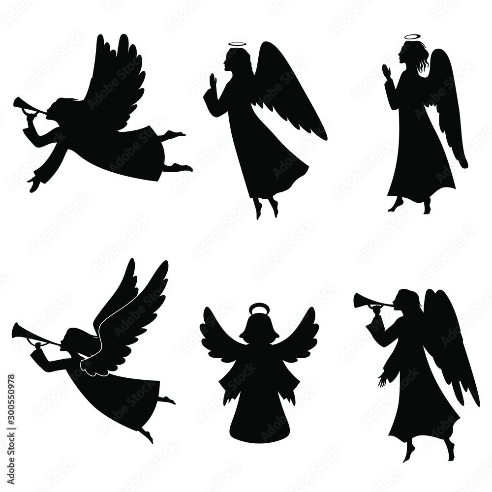 set of silhouettes of angels Stock Vector | Adobe Stock