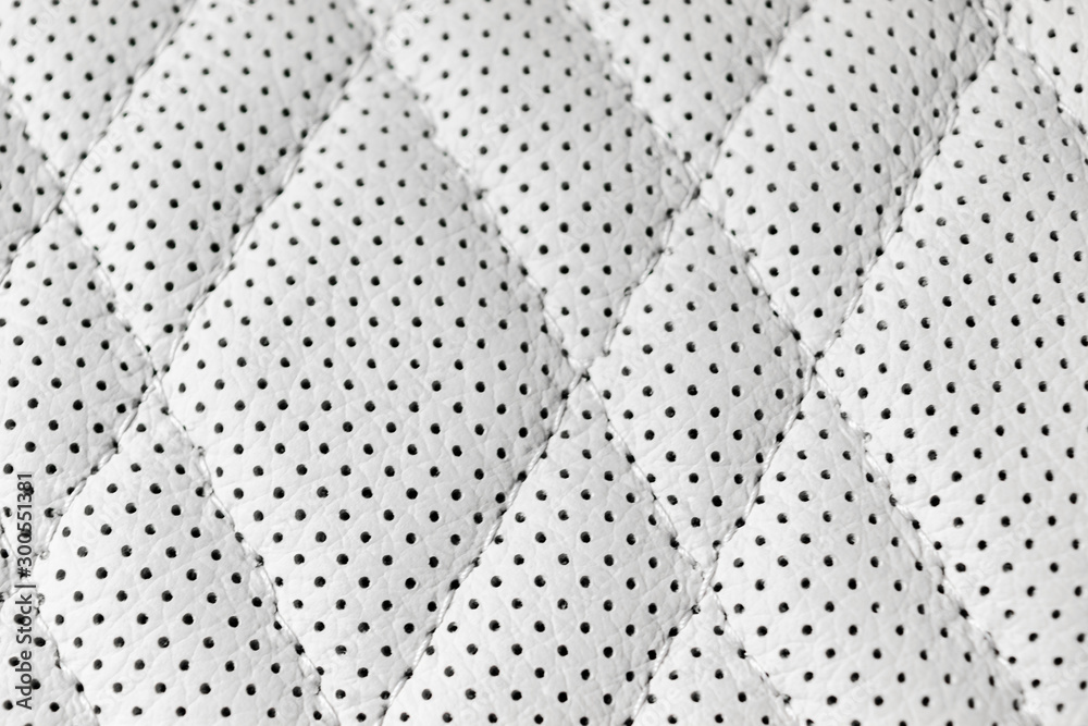 Modern luxury Car white leather interior. Part of perforated leather ...