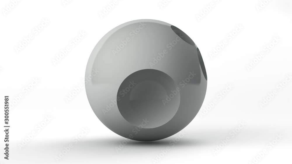 3D animation of sharp movements of a white sphere with semicircular ...