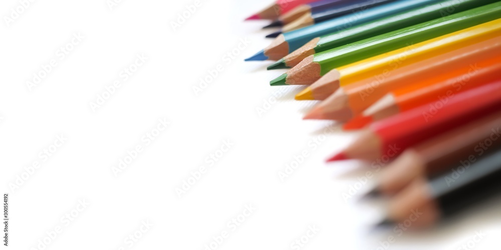 Colorful colored pencils close up, art supplies for painting education ...