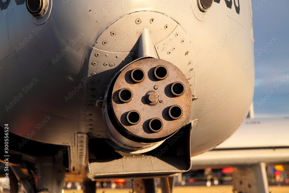 Up close photo of 7-barrel machine gun mounted on a plane Stock Photo ...