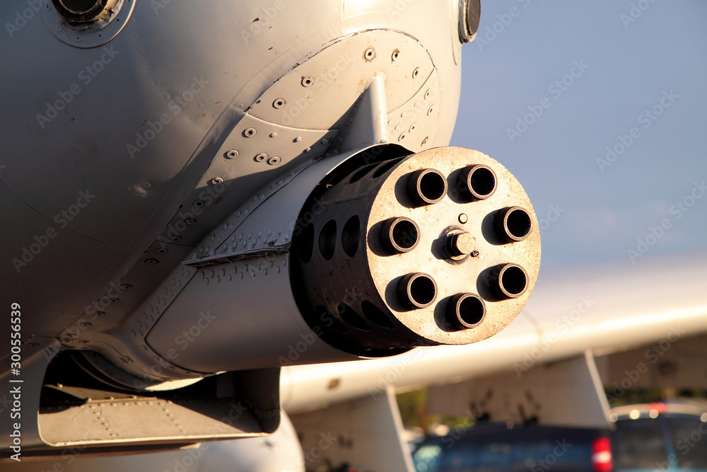 Up close photo of 7-barrel machine gun mounted on a plane Stock Photo ...