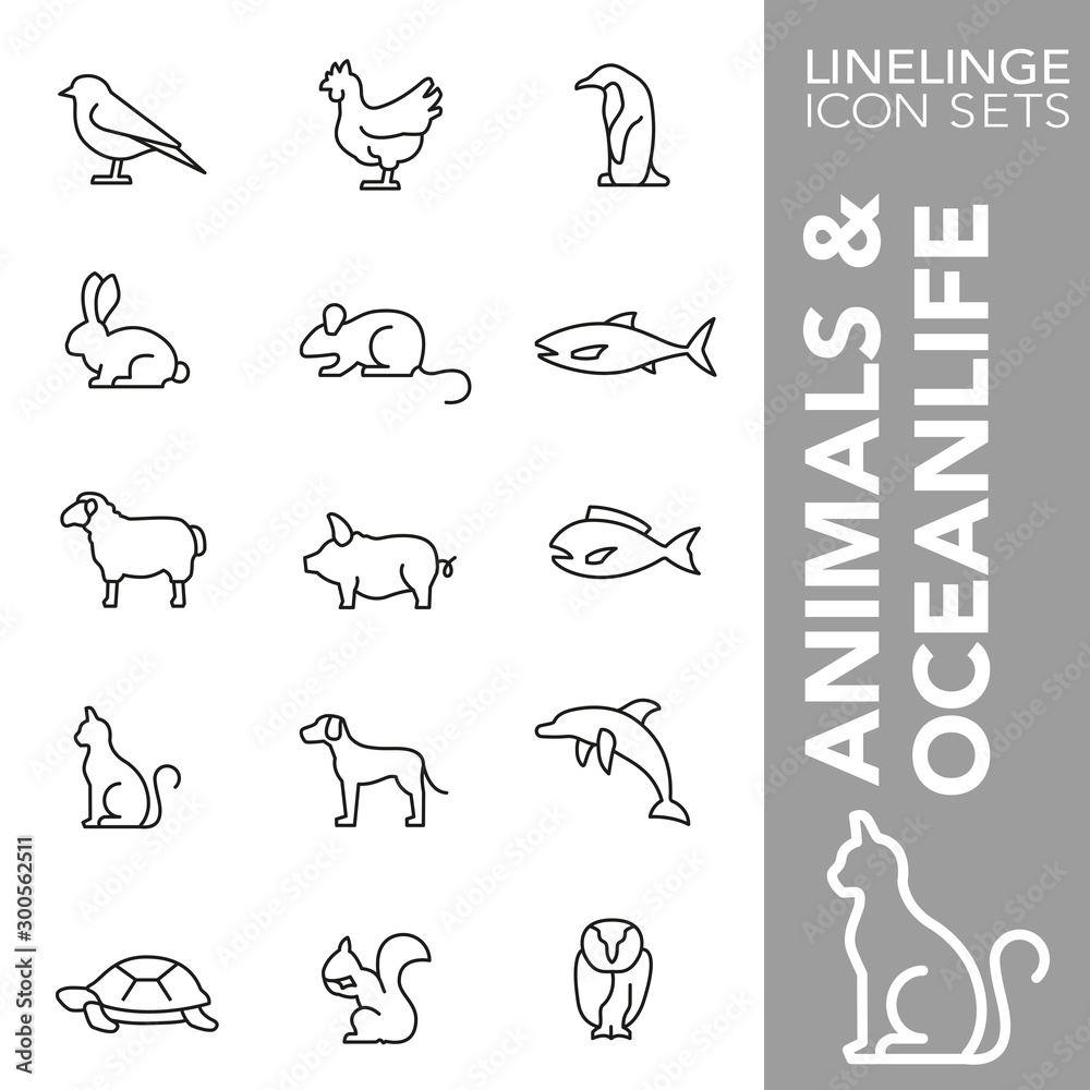 Thin line Icon set of Animal and Ocean Life 01. Linelinge are the best ...