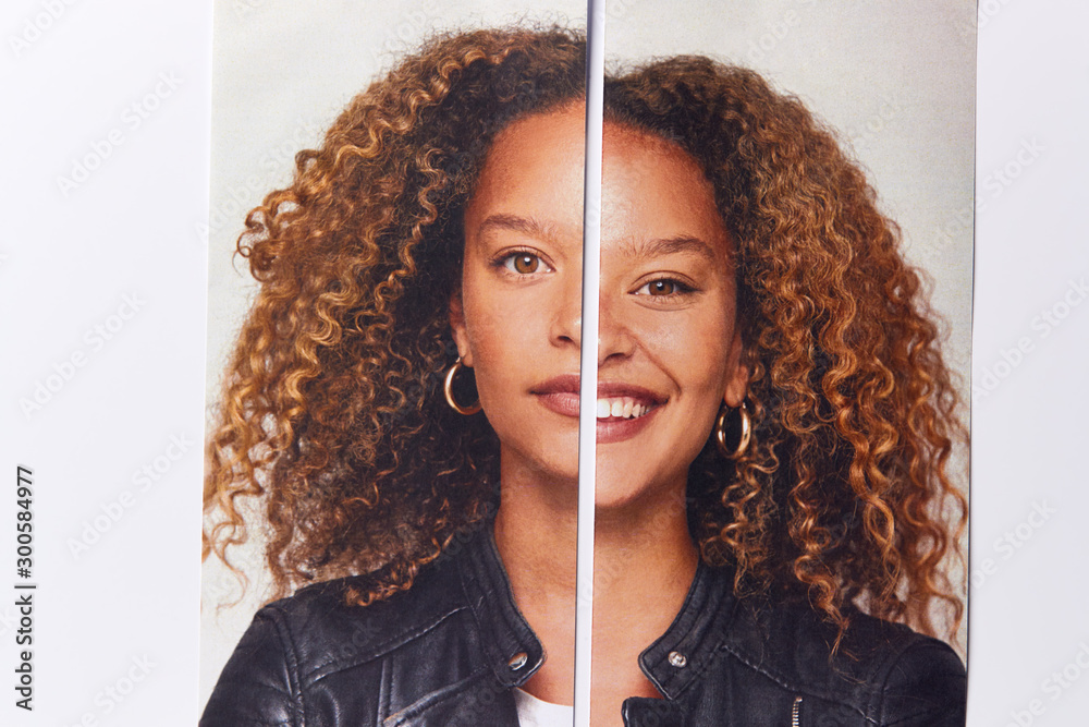 Mental Health Concept With Picture Of Woman Split Into Two Halves With ...