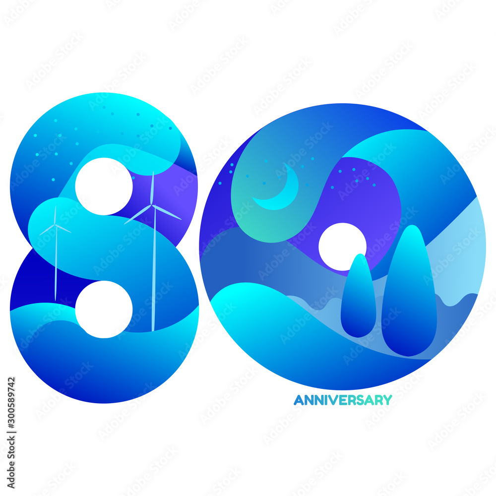 Celebrating, anniversary of number 80, 80th year anniversary, green ...