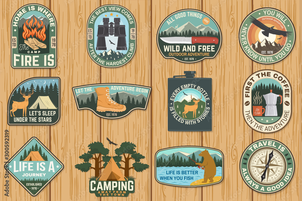 Set of outdoor adventure quotes symbol. Vector. Concept for shirt or ...