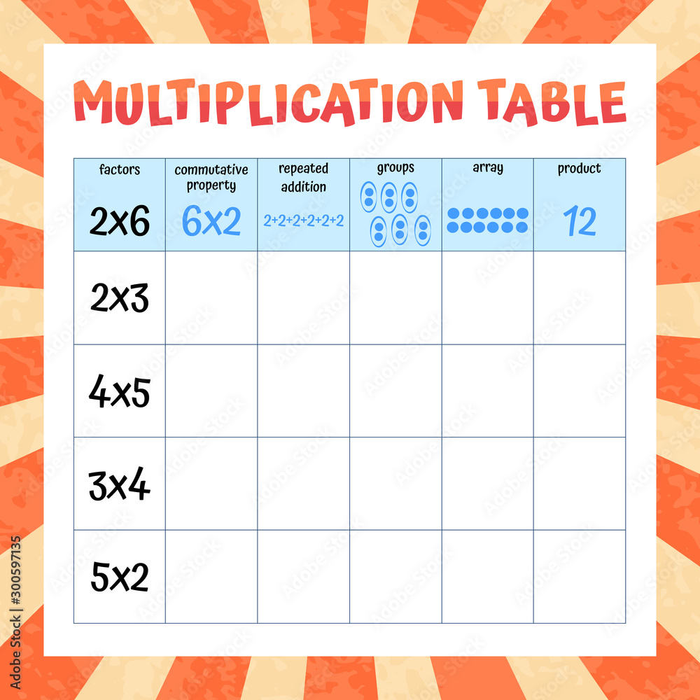 Multiplication Table Mathematics Worksheet. Educational Game. Stock ...