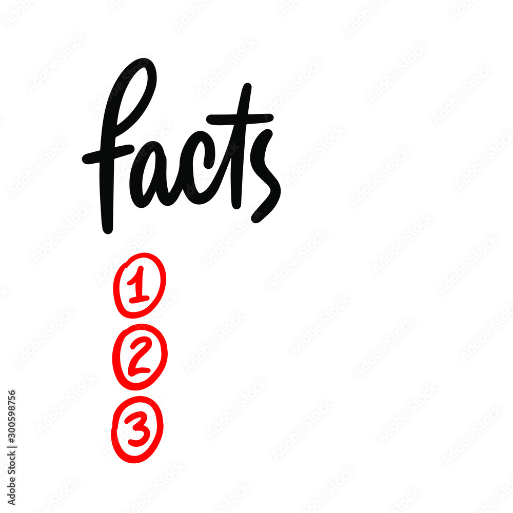 Hand drawn lettering with phrase Facts 1 2 3. Modern brush calligraphy ...
