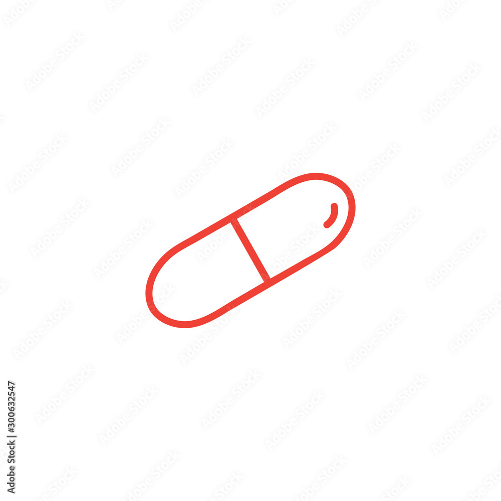 Capsule Line Red Icon On White Background. Red Flat Style Vector ...