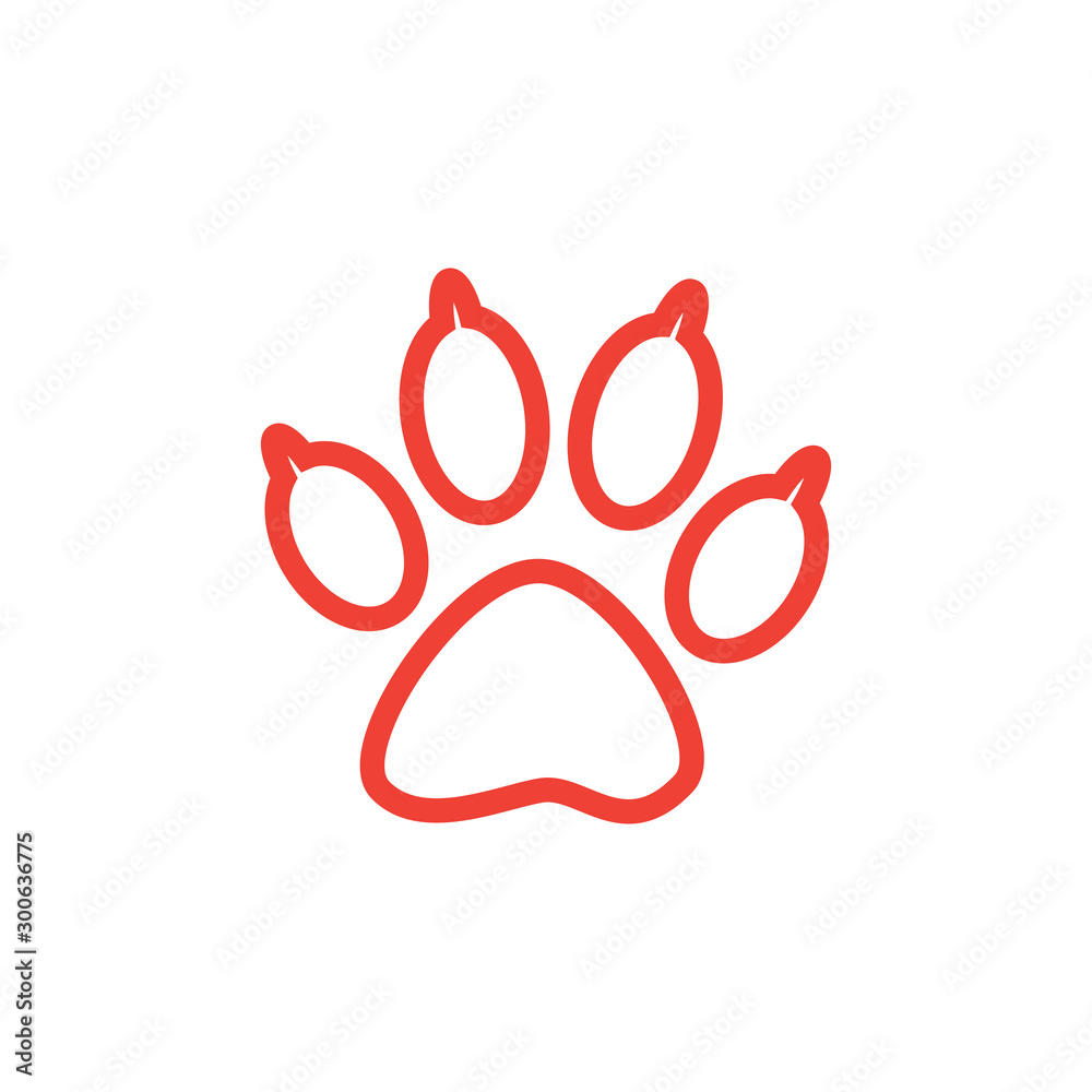 Paw Line Red Icon On White Background. Red Flat Style Vector ...