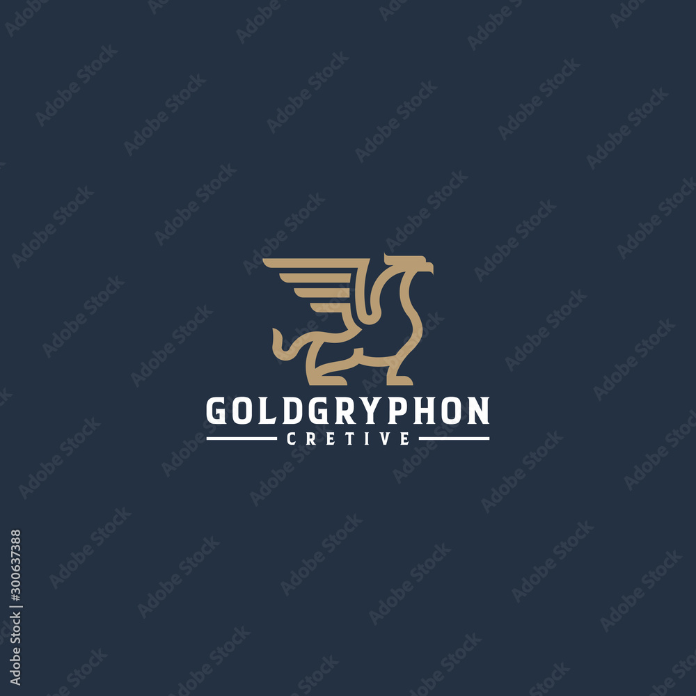 Gold gryphon line art logo design Stock Vector | Adobe Stock