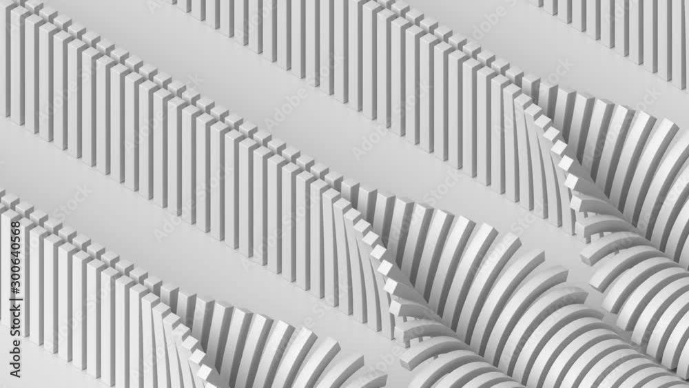 White 3d render abstract background with vertical geometry being bend ...