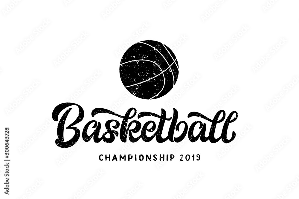 Basketball hand written lettering logo, emblem with ball. Stock Vector ...