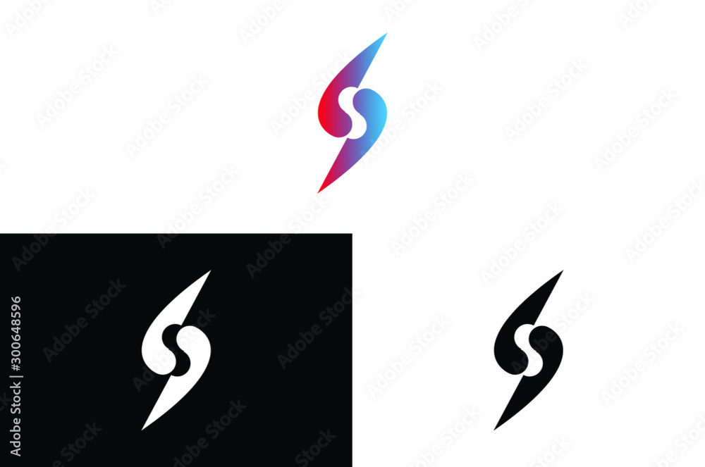 Letter S with Lightning Combination Logo Simple Stock Vector | Adobe Stock